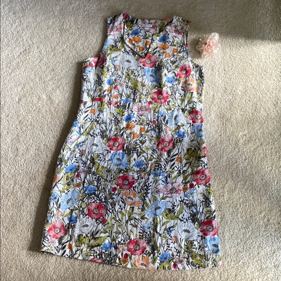 J. Jill | Dresses | J Jill Floral Linen Dress Pink Blue Yellow | Poshmark